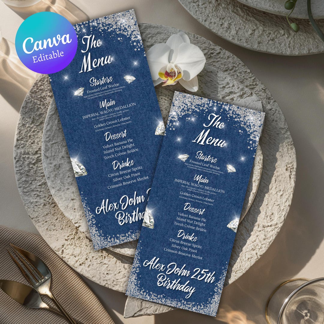 Denim and Diamonds Birthday Menu, Editable Denim & Diamonds Birthday ...