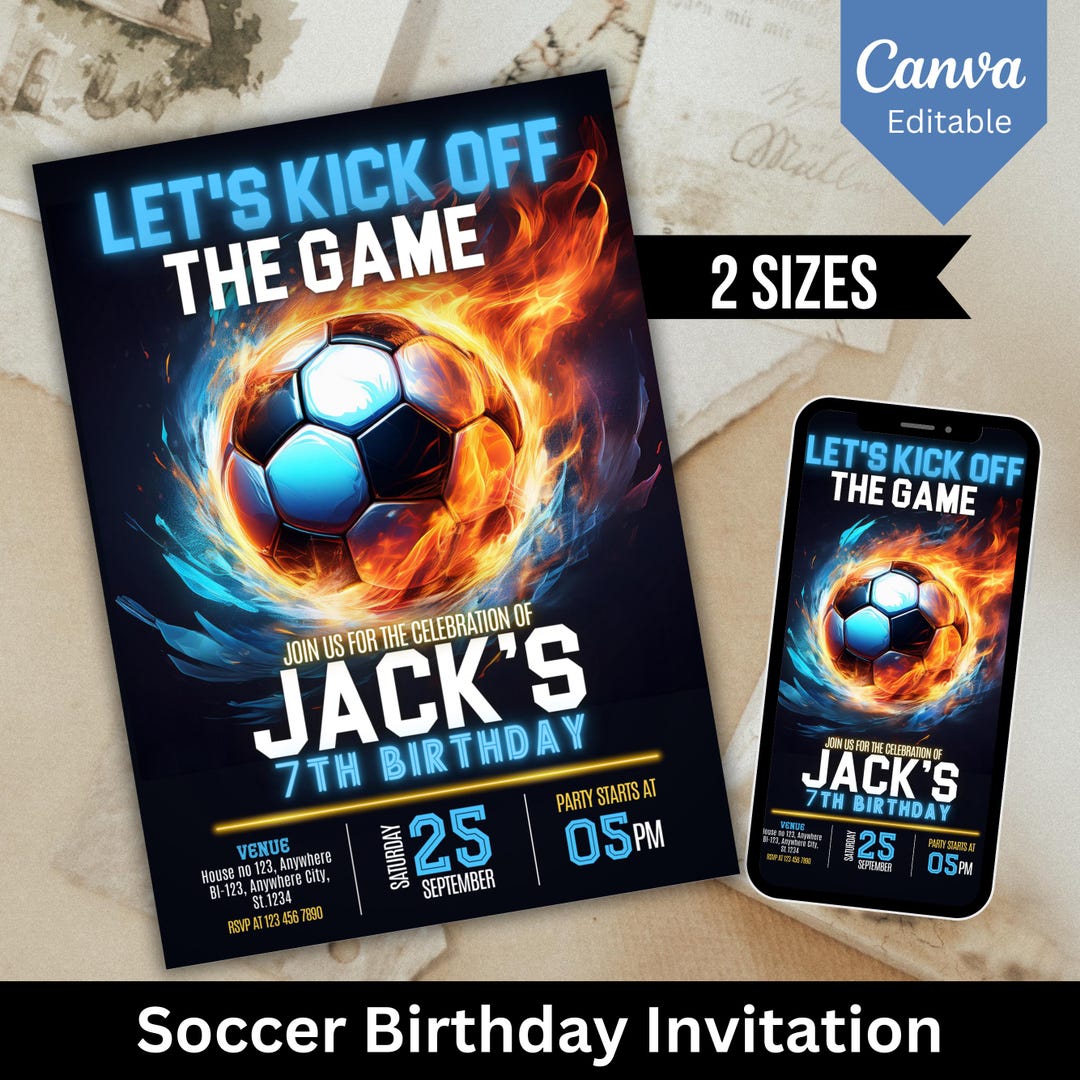 Editable Soccer Birthday Invitation, Printable Soccer Ball Invitation ...