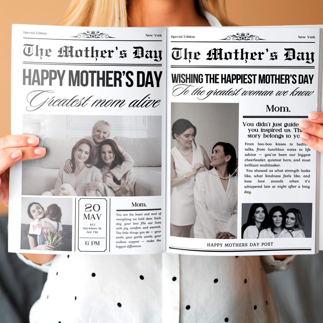 Editable Mother's Day Newspaper Template - Printable Flower Bouquet ...