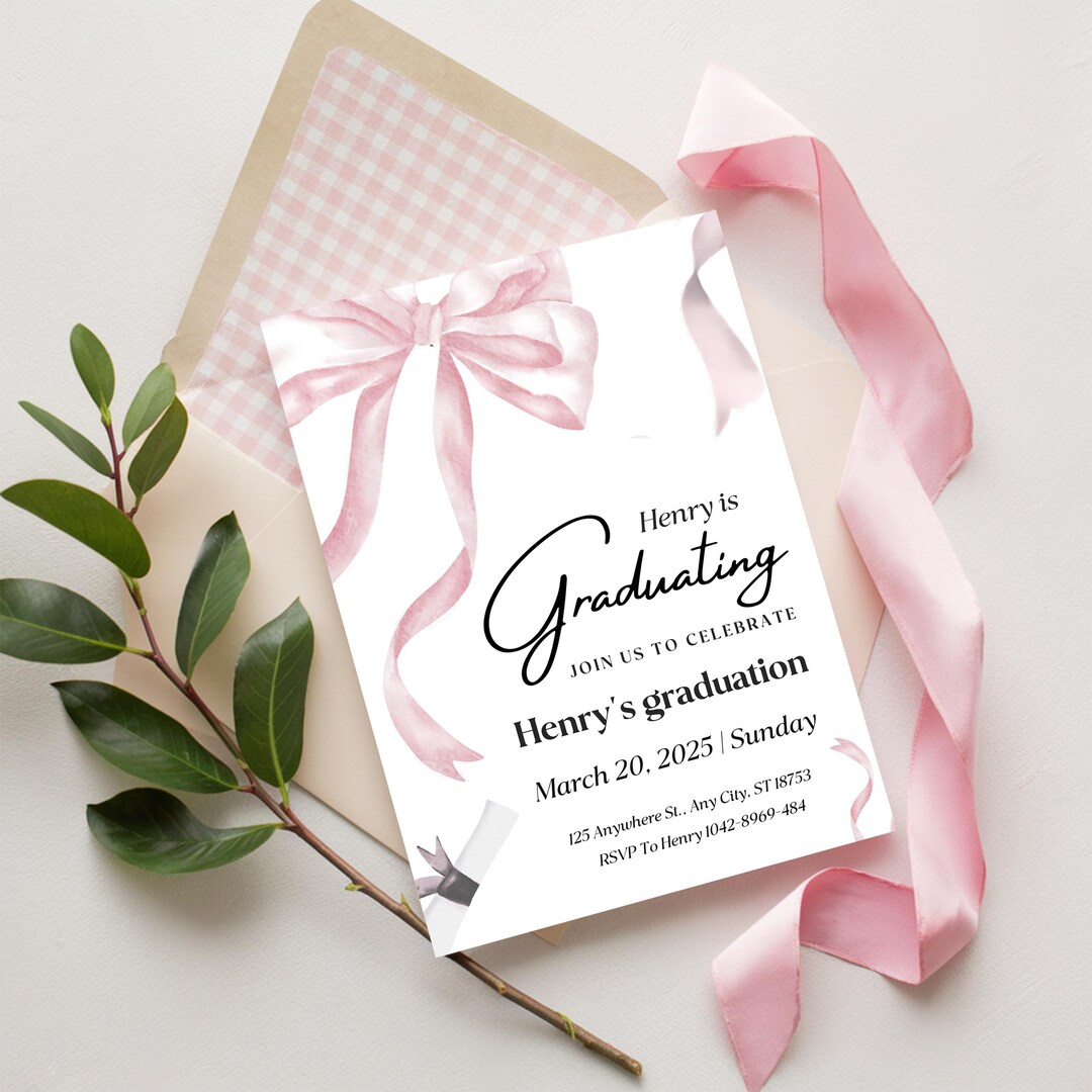 Pink Bow Graduation Photo Invitation, Bow Grad Invitation,photo Grad ...