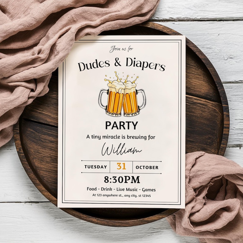 Editable Diaper Party Evite, Beer and Diaper Party Baby Shower Evite ...