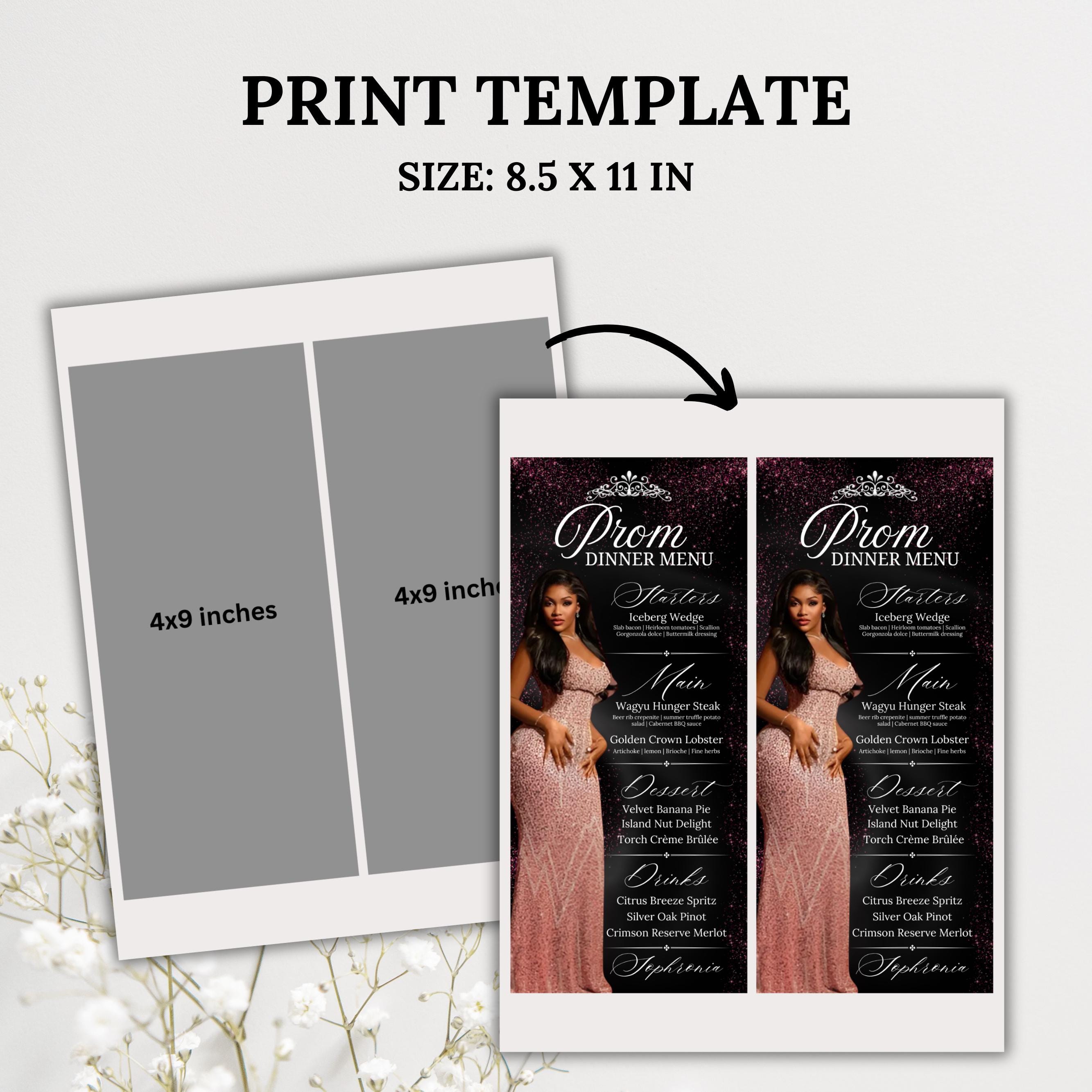 Editable Prom Picture Menu, Full Picture Menu and Drink Card, Event ...