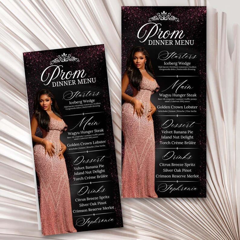 Editable Prom Picture Menu, Full Picture Menu and Drink Card, Event ...