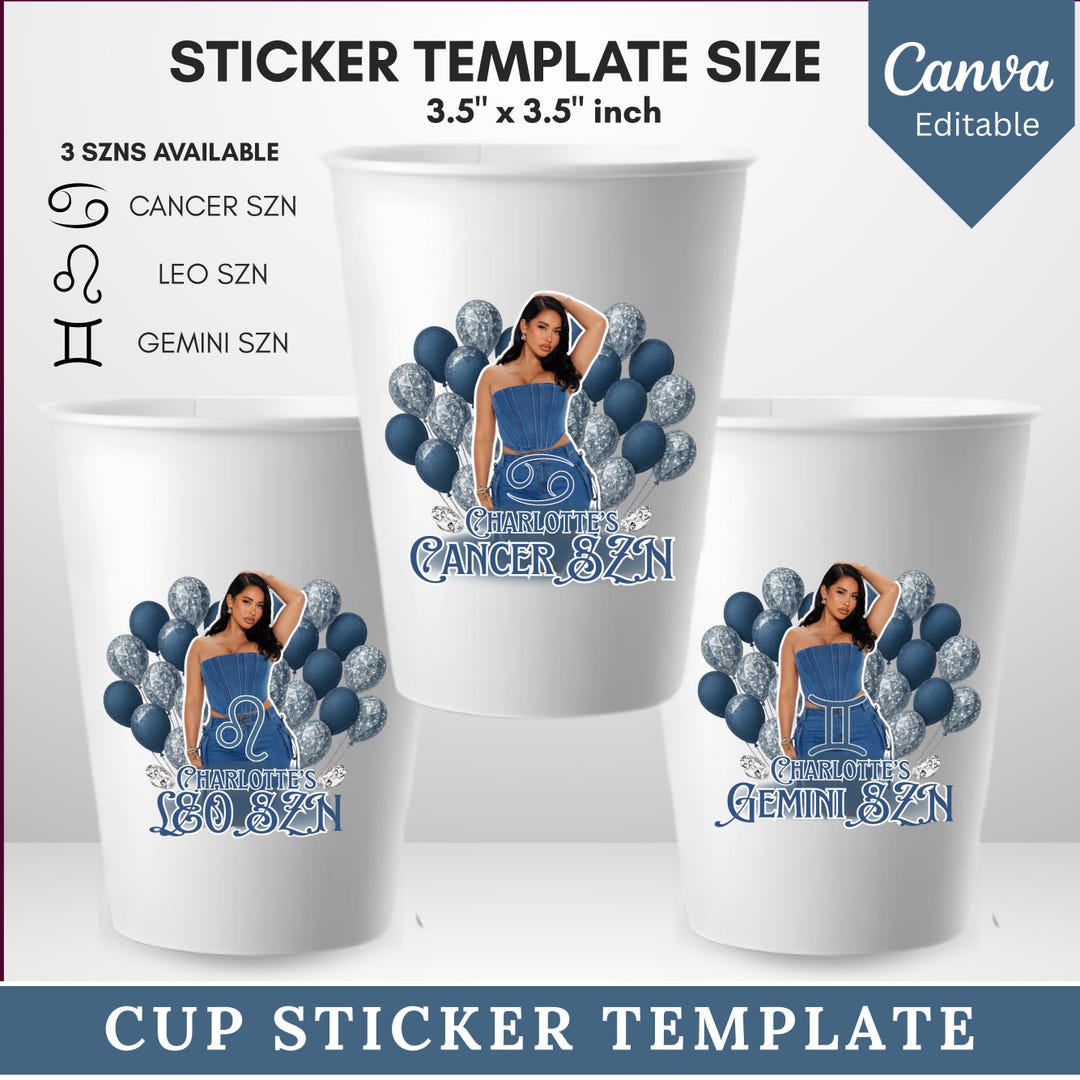 Denim and Diamonds Styrofoam Cup Sticker Template, Editable Party Cup ...