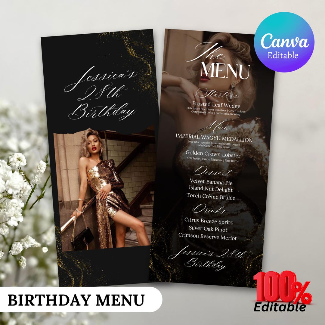 Editable Birthday Picture Menu, Full Picture Menu and Drink Card, Event ...