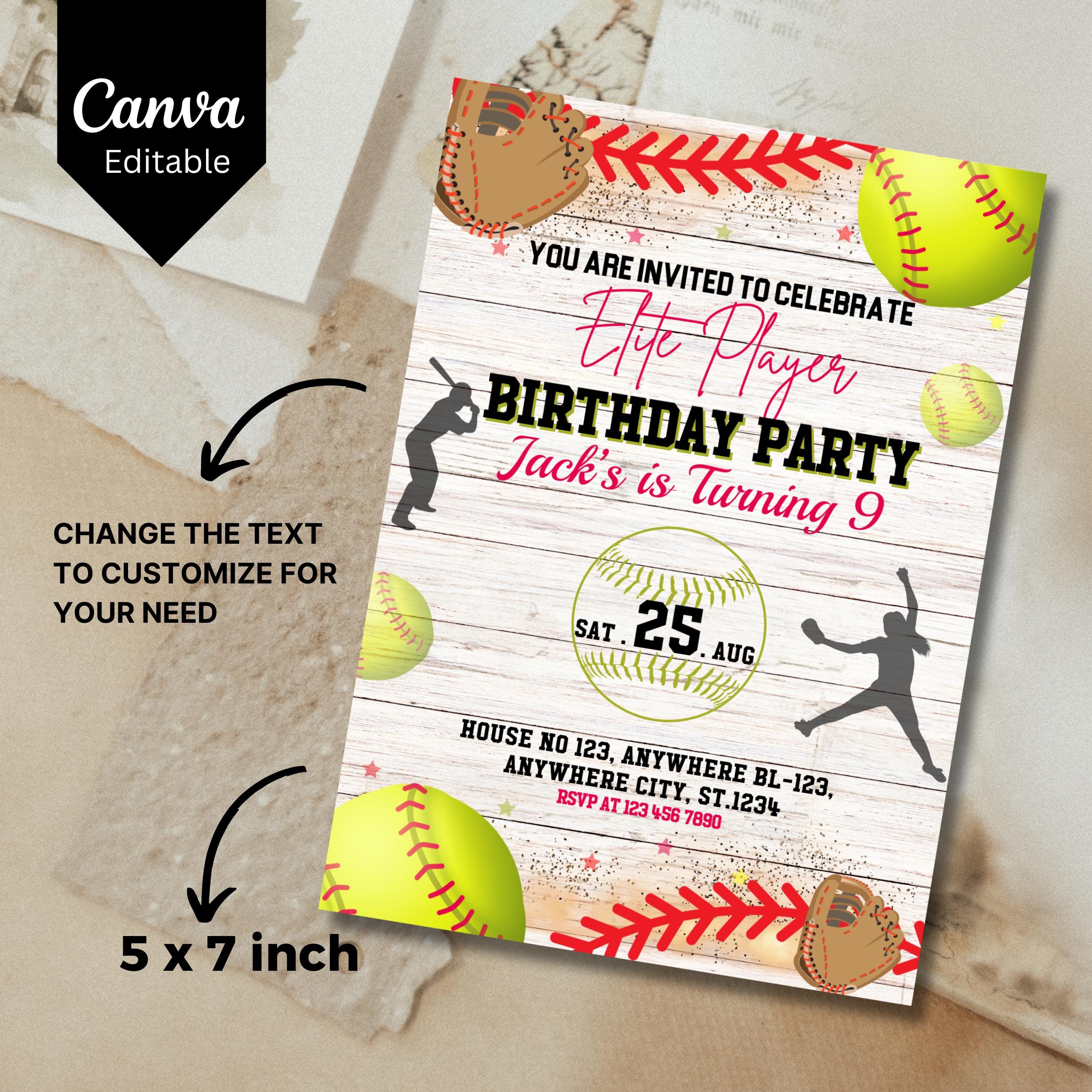 Editable Softball Birthday Invitation Template, Printable Sport ...