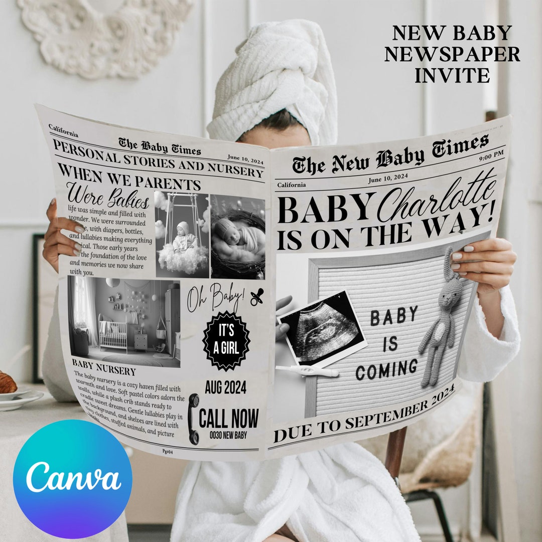 Newspaper Baby Announcement Template, Baby on the Way, Pregnancy Reveal ...