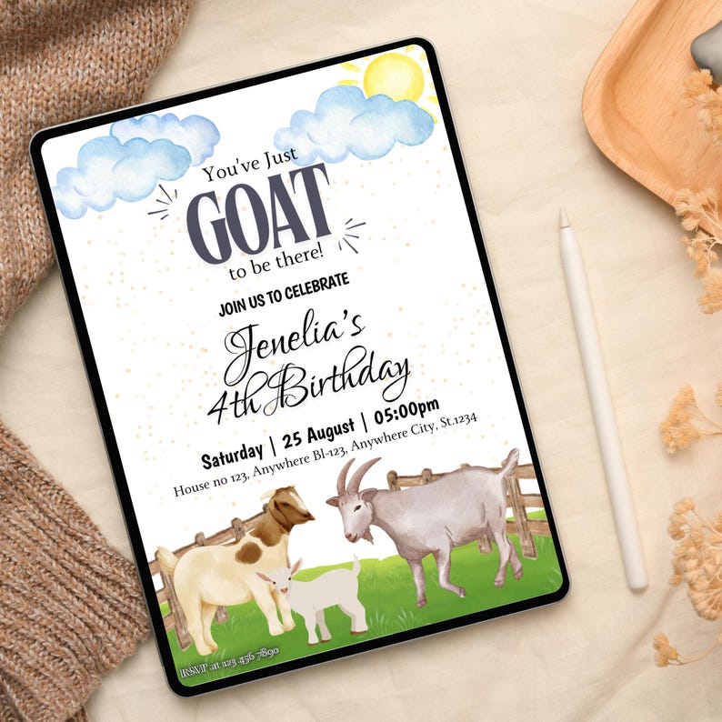 Editable Goat Invitation, Cute Baby Goats Invitation, Goat Theme ...
