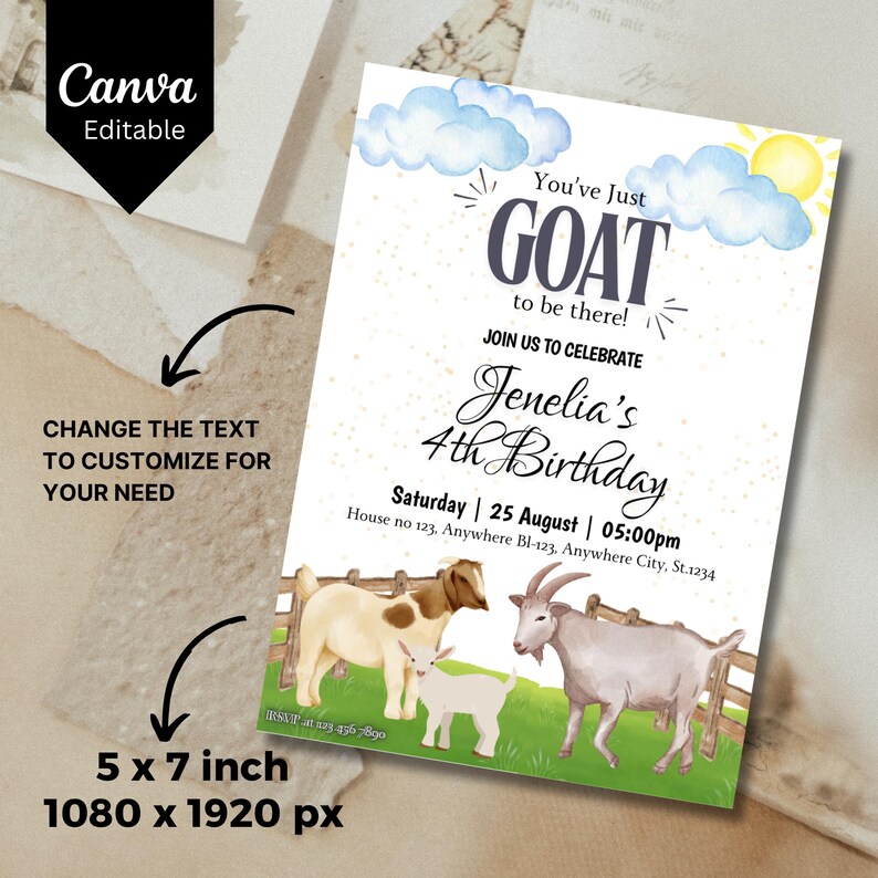 Editable Goat Invitation, Cute Baby Goats Invitation, Goat Theme ...