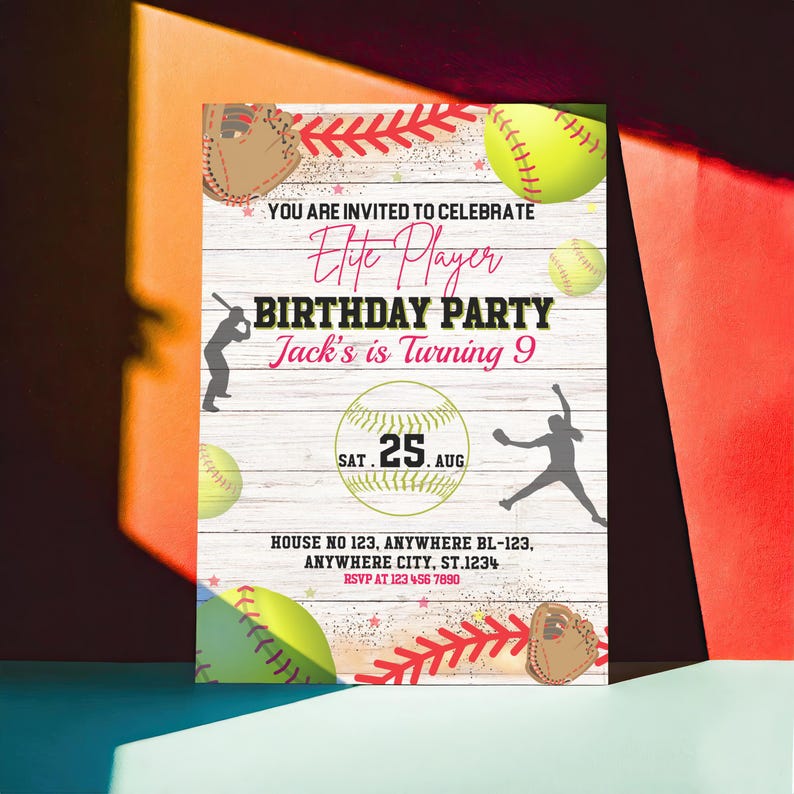 Editable Softball Birthday Invitation Template, Printable Sport ...