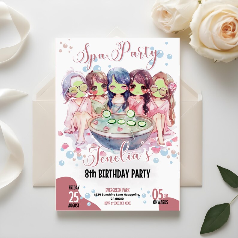 Spa Party Birthday Invitation, Printable Pamper Party Birthday ...