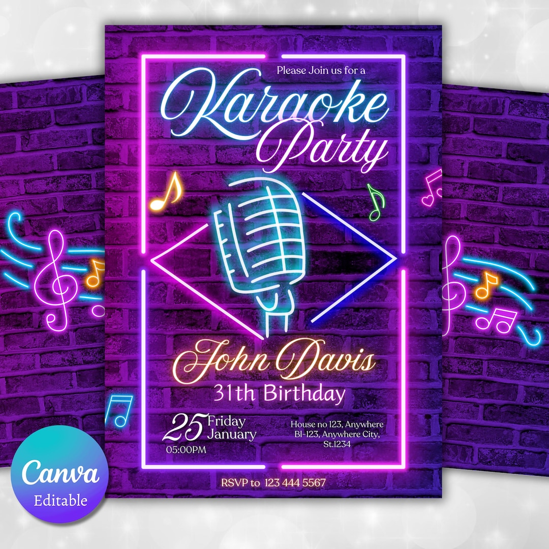 Editable Karaoke Party Invitation, Karaoke Birthday Party Invitation ...