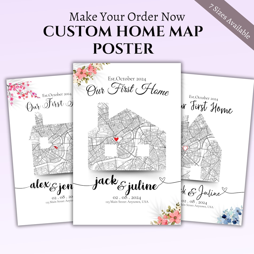 Our First Home Map, Custom Map Print, Birthday Gifts Map,1 Year ...