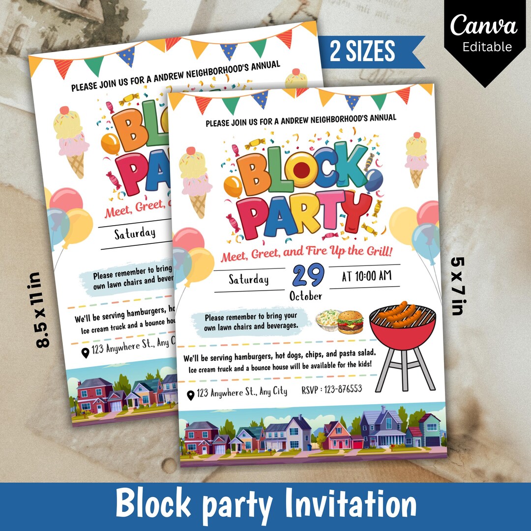 Editable Block Party Template, Block Party Invite, Neighborhood BBQ ...