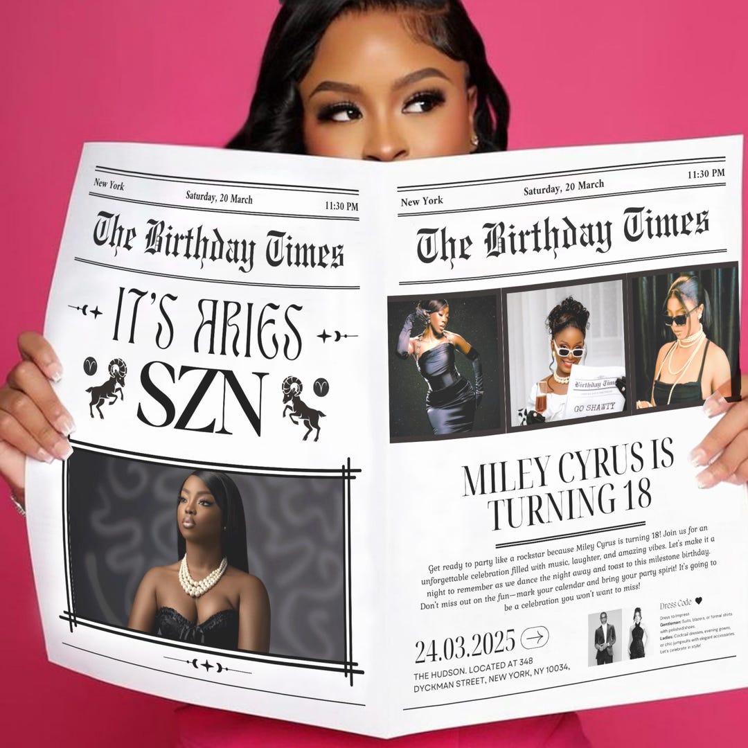 Aries Birthday Newspaper Template, Canva Birthday Newspaper Template ...