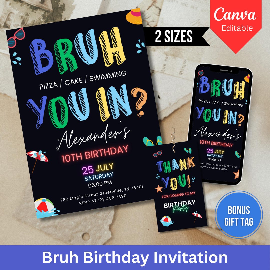 Bruh Birthday Invitation Canva Template, Bruh You In? Bruh Birthday ...