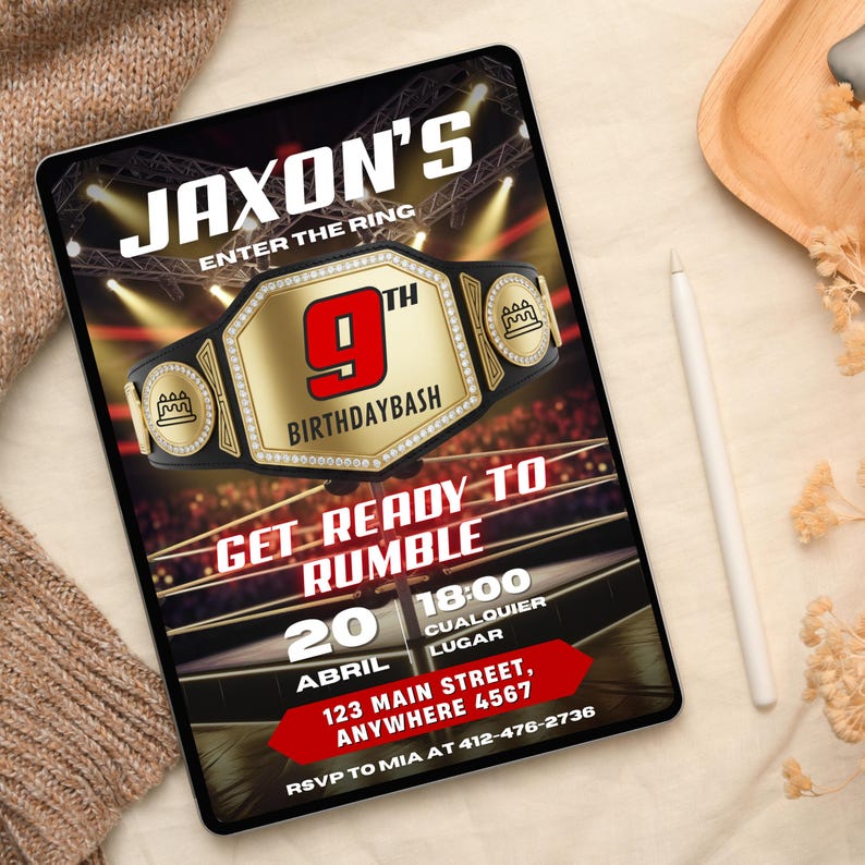 Editable Wrestling Birthday Invitation, Championship Belt Party Invite ...