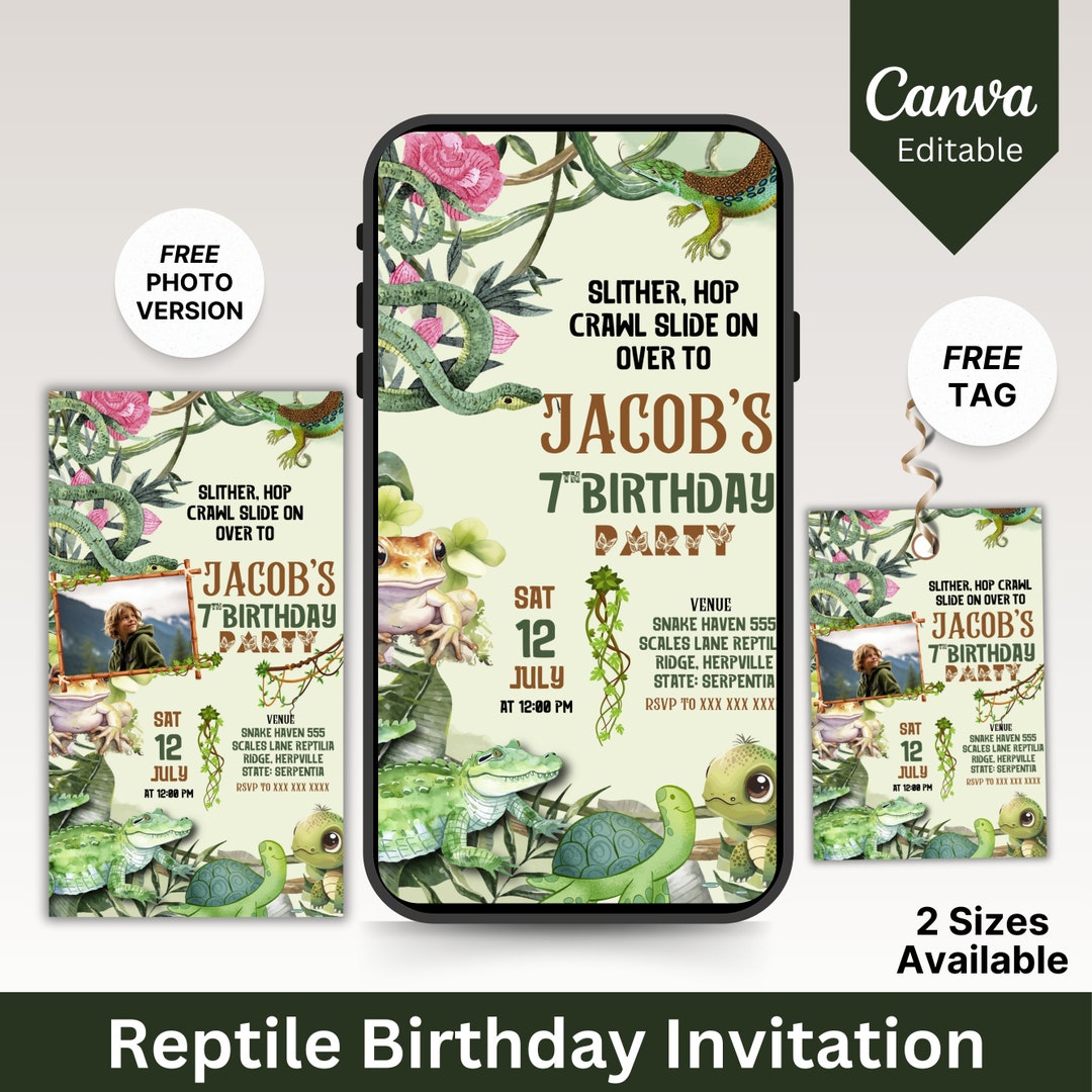 Editable Mobile Reptile Birthday Invitation Template, Reptile Party ...