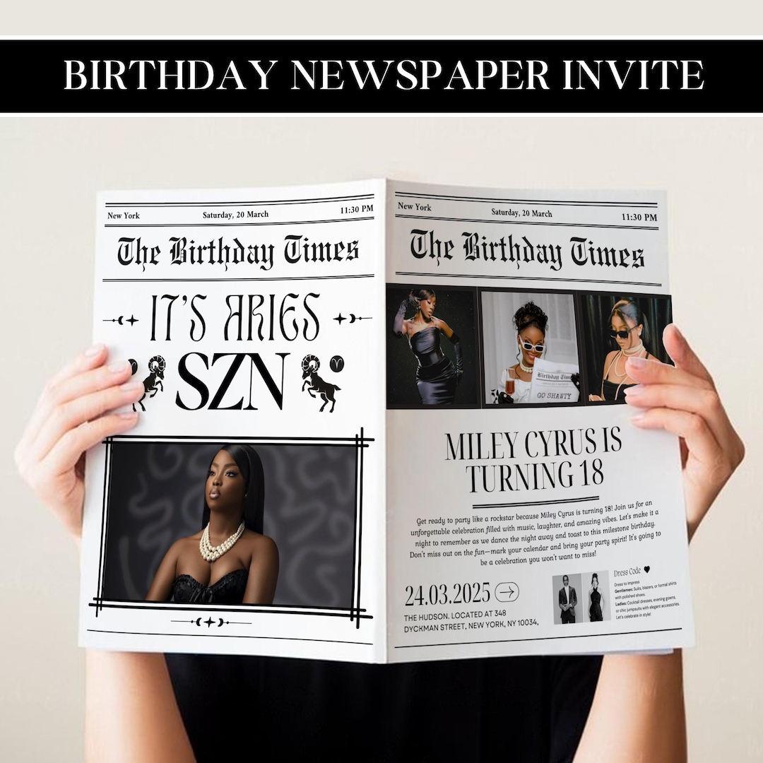 Aries Birthday Newspaper Template, Canva Birthday Newspaper Template ...