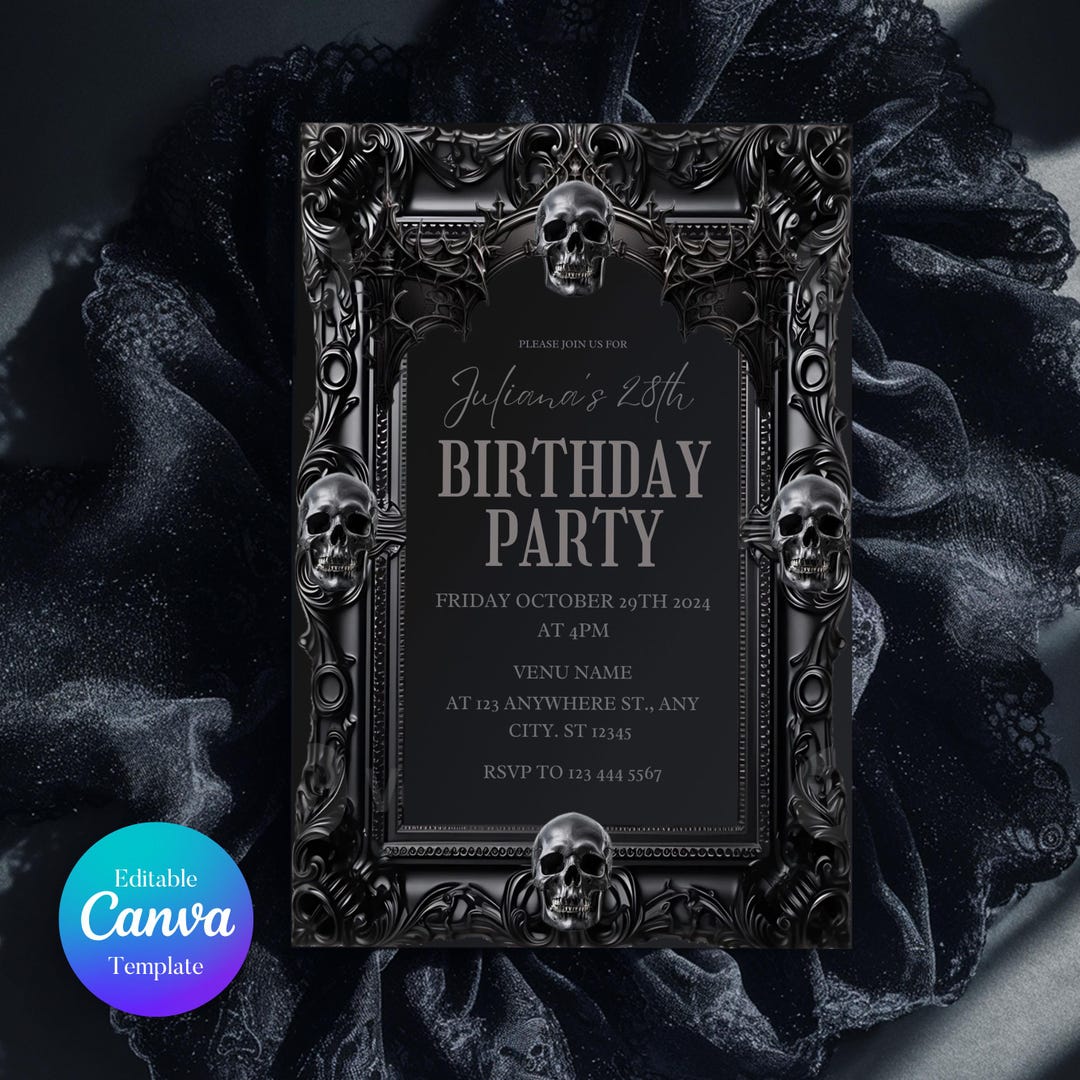 Black Birthday Invitation Template, Black Birthday Invite, All Black ...
