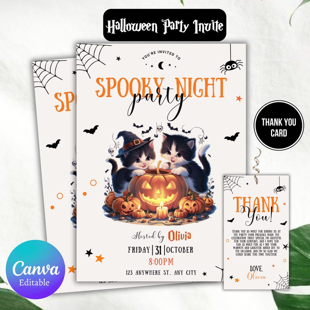 Editable Halloween Party Invitation, Black Cat Halloween Party Invite ...