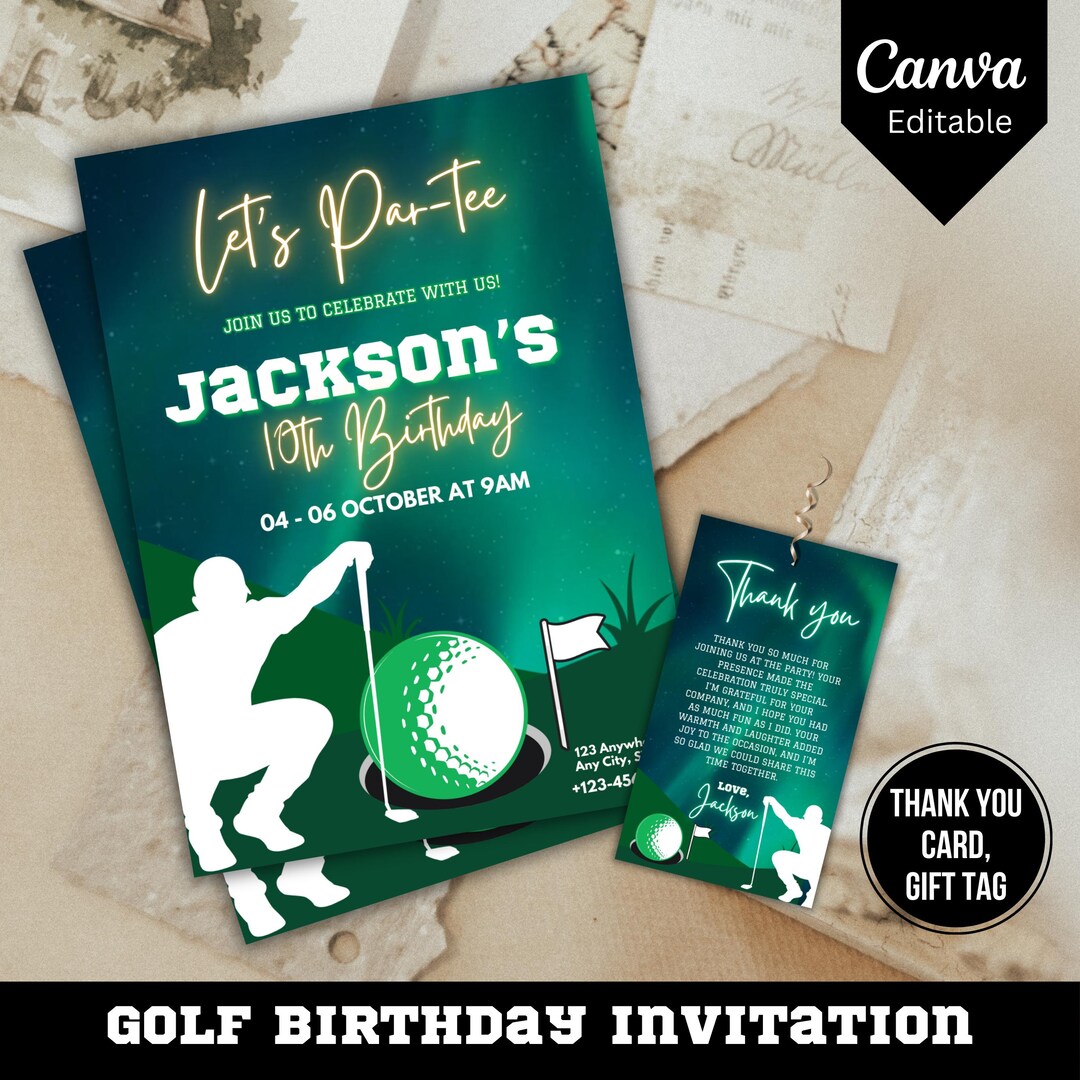 Editable Golf Birthday Invitation Let's Par Tee Sports Birthday Invite ...