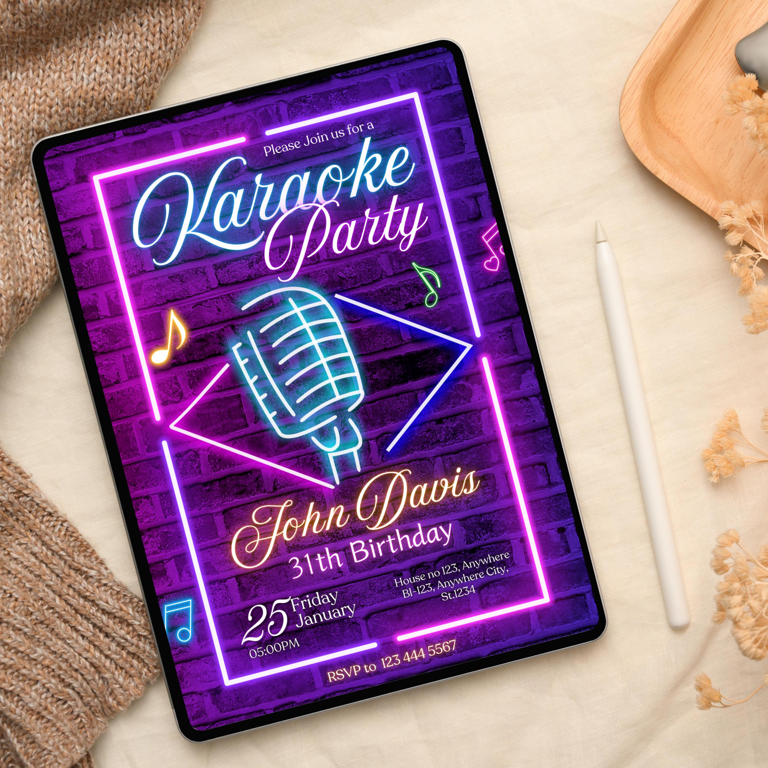 Editable Karaoke Party Invitation, Karaoke Birthday Party Invitation ...