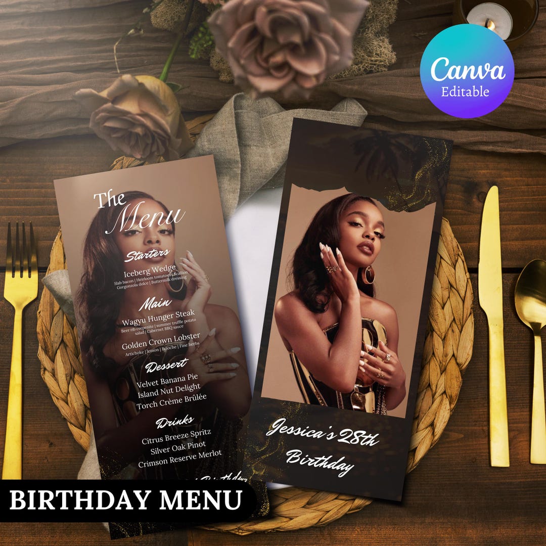 Editable Birthday Picture Menu, Full Picture Menu and Drink Card, Event ...