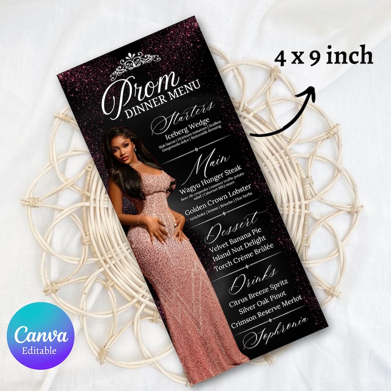 Editable Prom Picture Menu, Full Picture Menu and Drink Card, Event ...