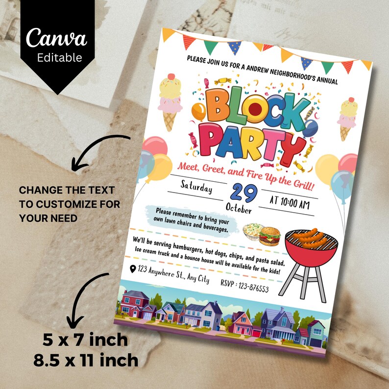 Editable Block Party Template, Block Party Invite, Neighborhood BBQ ...