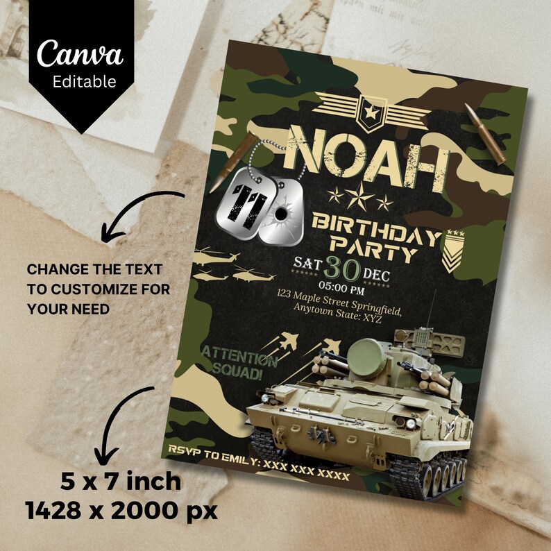 Military Party Invitations, Army Birthday Invitation, Military Theme ...