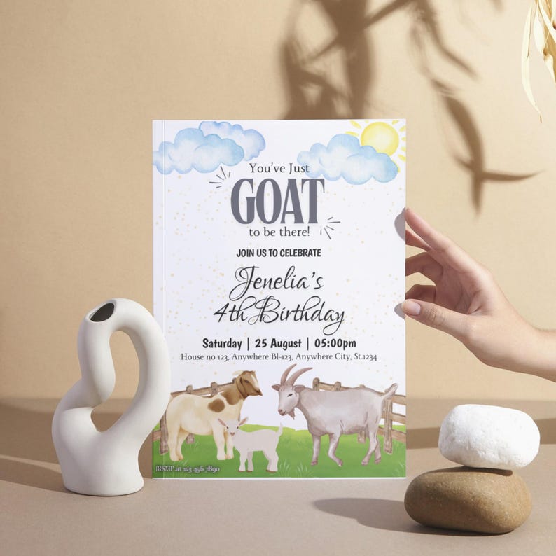 Editable Goat Invitation, Cute Baby Goats Invitation, Goat Theme ...