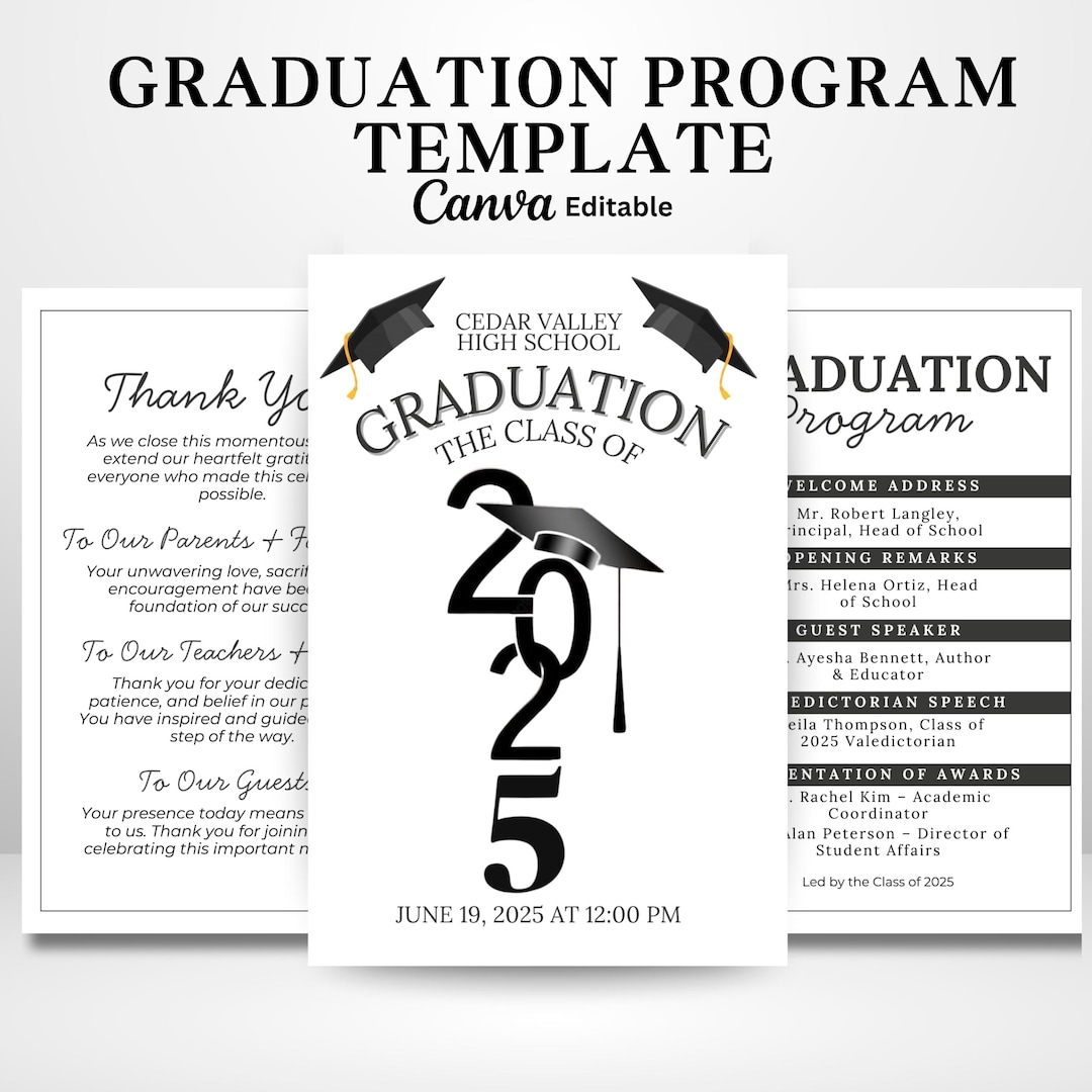 2025 Graduation Program Template, Editable 2025 Ceremony Card, Class of ...