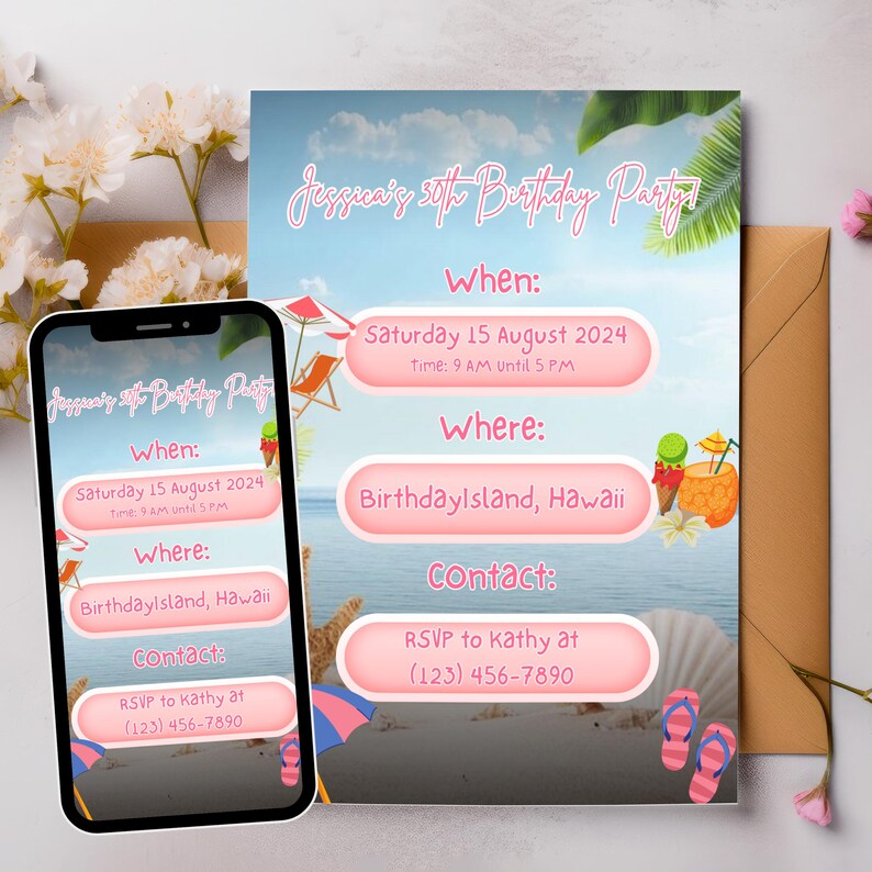 Editable Island Birthday Invitation Template, Tropical Birthday Party ...