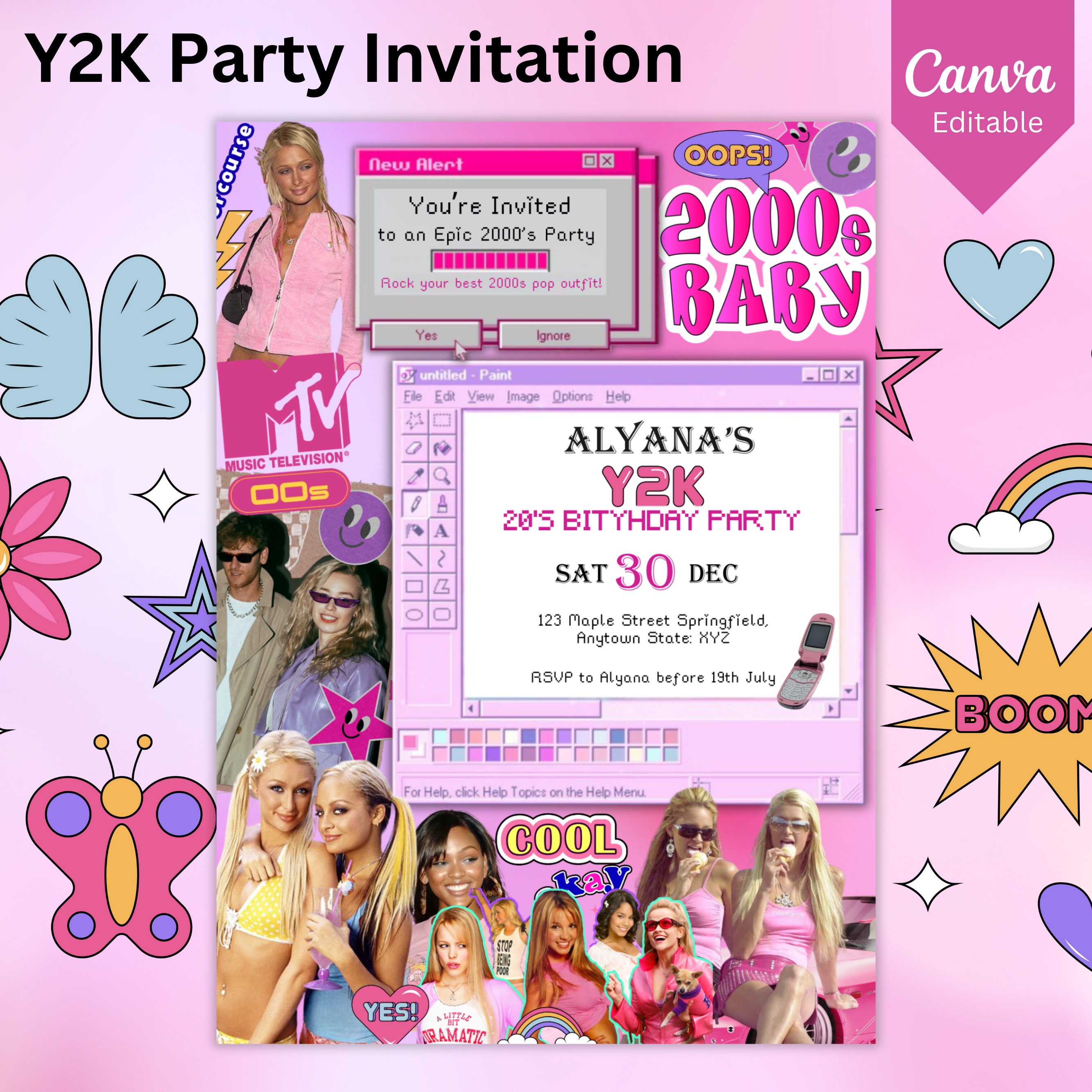 Y2K Party Invitation, Y2K Birthday Invitation, Early 2000s Themed Birthday Party Invite, 90s ...