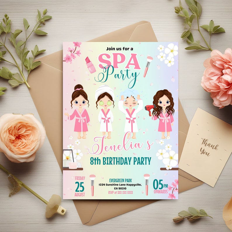 Spa Party Birthday Invitation, Printable Pamper Party Birthday ...