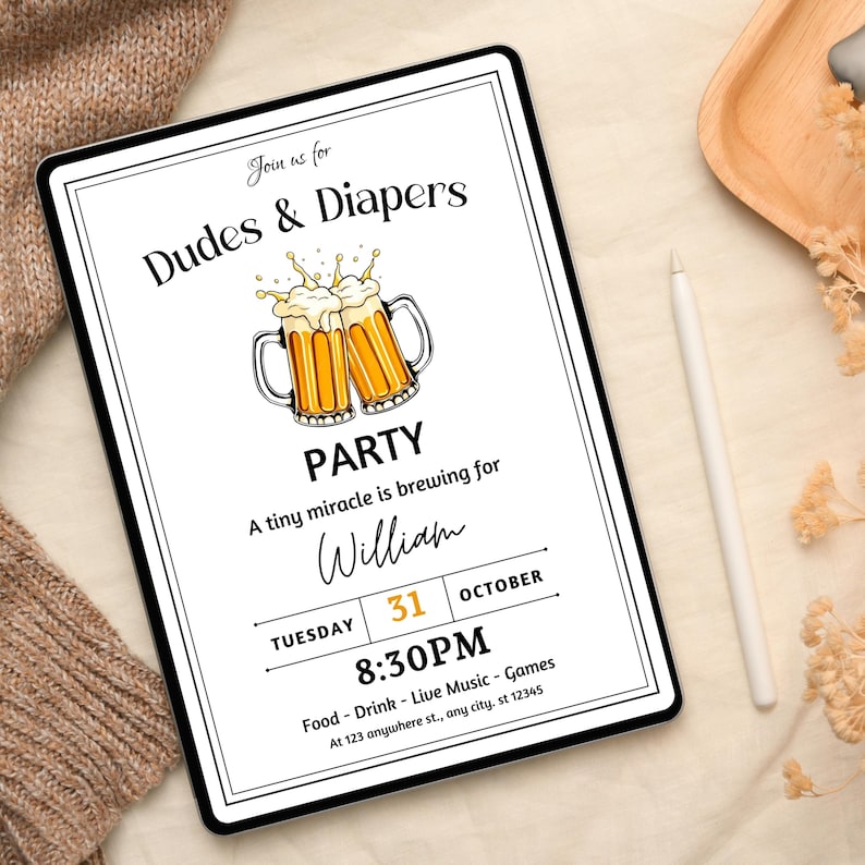 Editable Diaper Party Evite, Beer and Diaper Party Baby Shower Evite ...