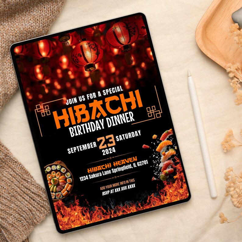 Hibachi Birthday Dinner Invitation, Printable Hibachi Party Invite ...
