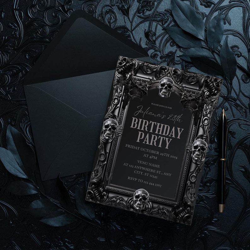 Black Birthday Invitation Template, Black Birthday Invite, All Black ...
