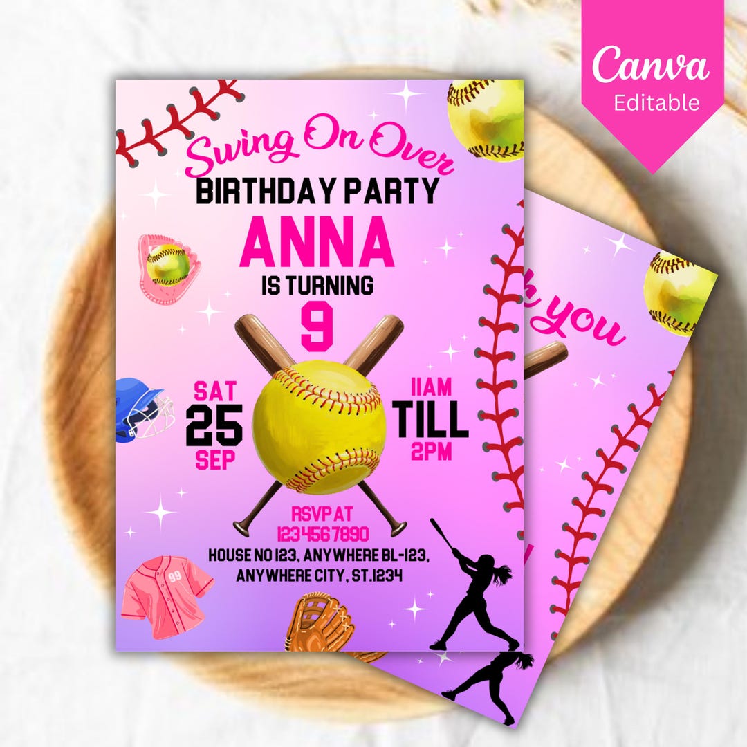 Editable Softball Birthday Invitation Template, Printable Sport ...