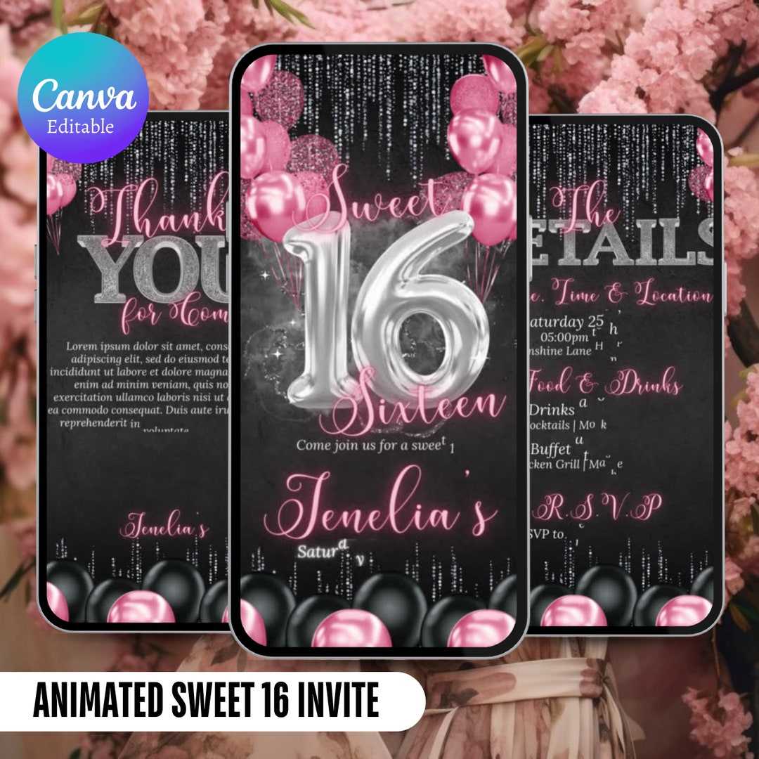 Sweet 16 Sixteen Birthday Invitation, Animated 16th Birthday Party ...