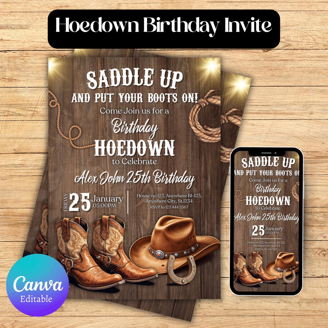 Western Hoedown Birthday Invitation Cowboy Birthday Party Invitation,saddle up and Put Your ...