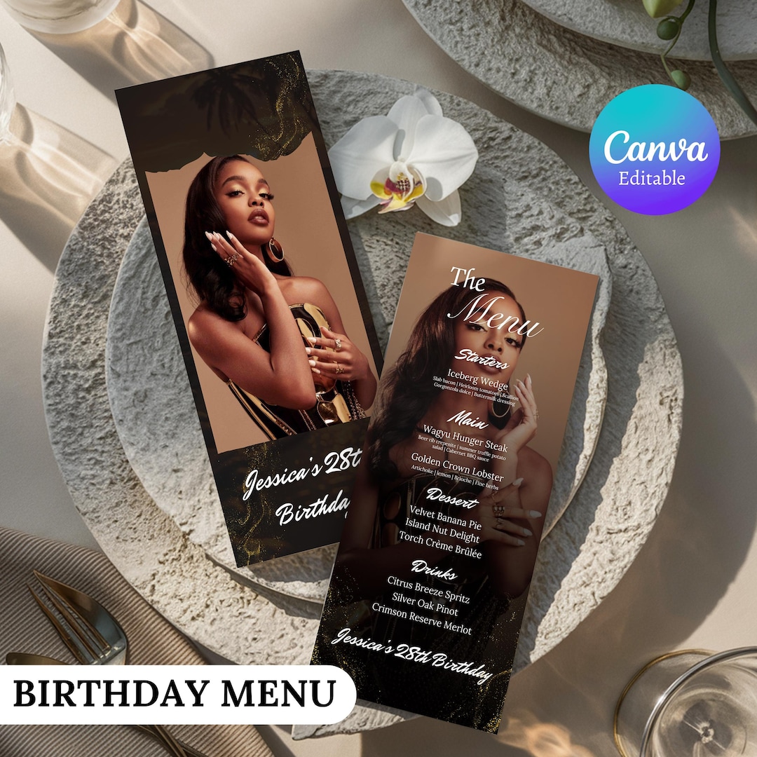 Editable Birthday Picture Menu, Full Picture Menu and Drink Card, Event ...