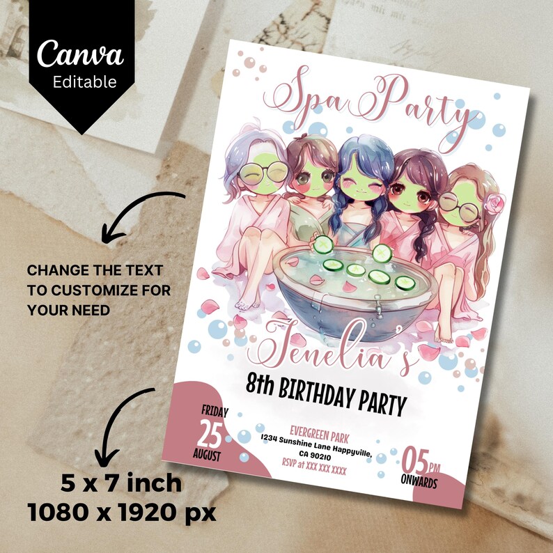 Spa Party Birthday Invitation, Printable Pamper Party Birthday ...
