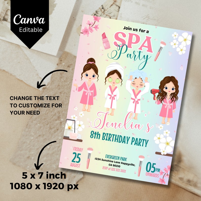 Spa Party Birthday Invitation, Printable Pamper Party Birthday ...
