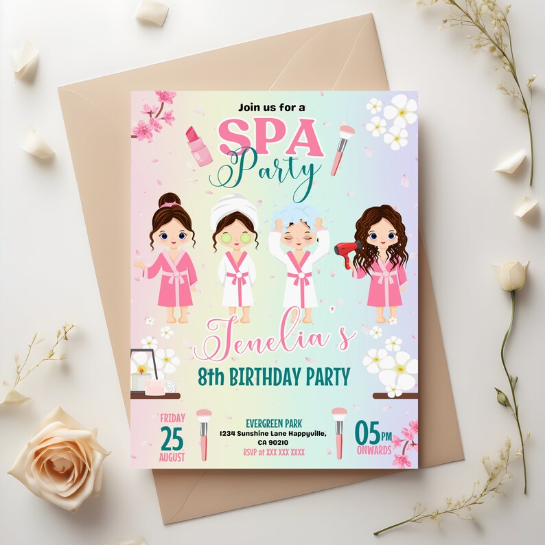 Spa Party Birthday Invitation, Printable Pamper Party Birthday ...