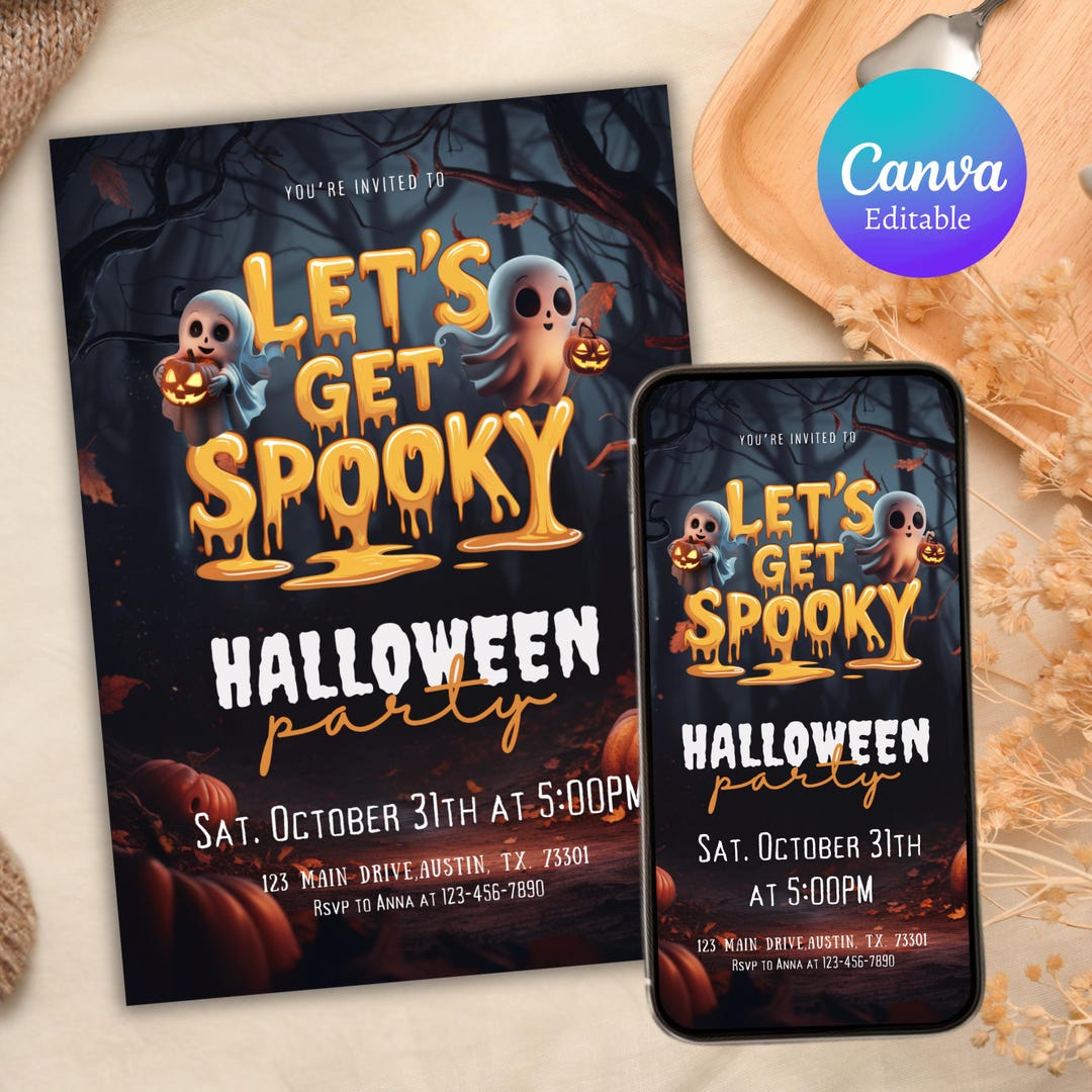 Halloween Lets Get Spooky Invitation, Editable Horror Party Invite ...