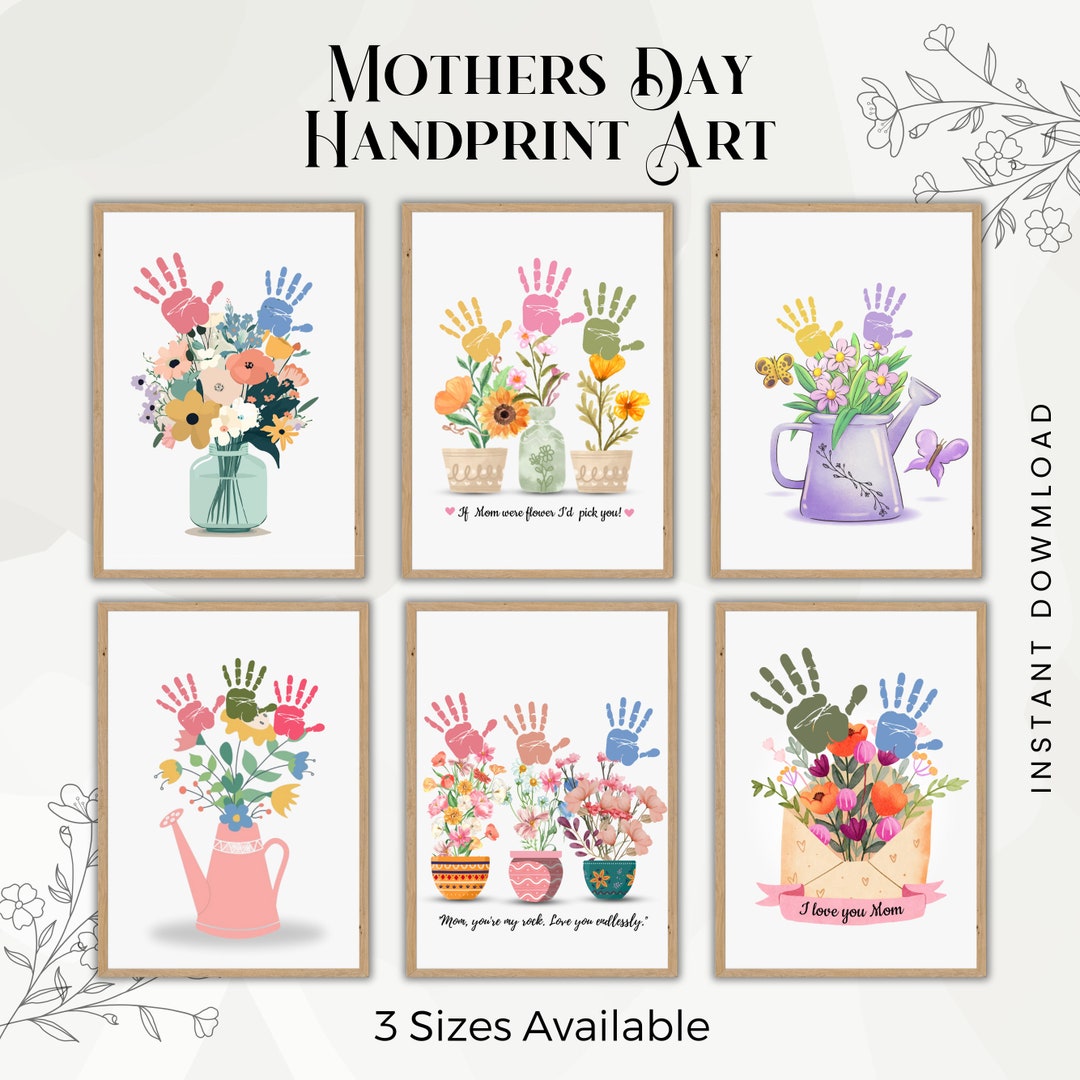 Mothers Day Flower Handprint Art Bundle, Printable Mothers Day ...