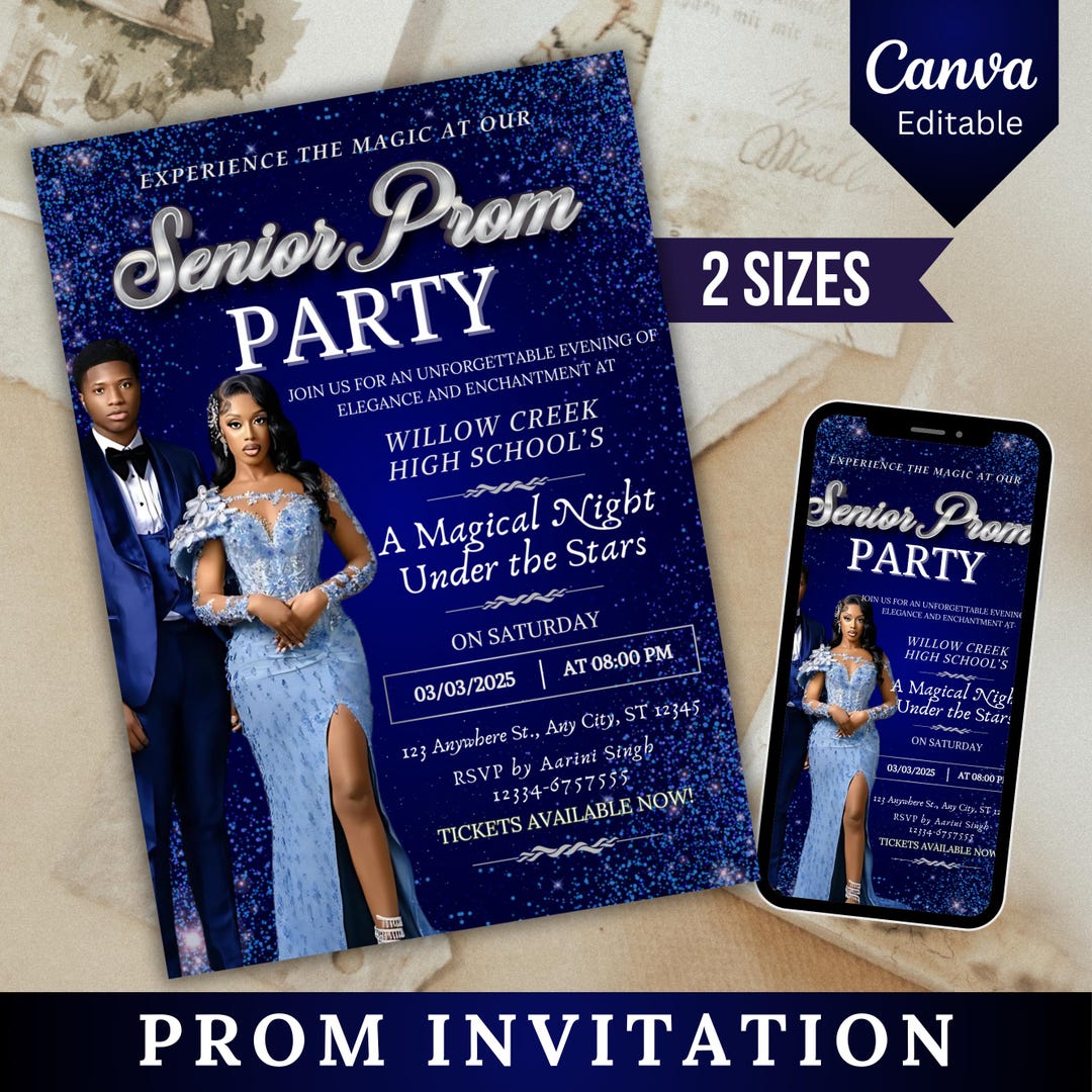 Prom Send off Party Invitation, Prom Senior Blue & Silver Theme Invite ...