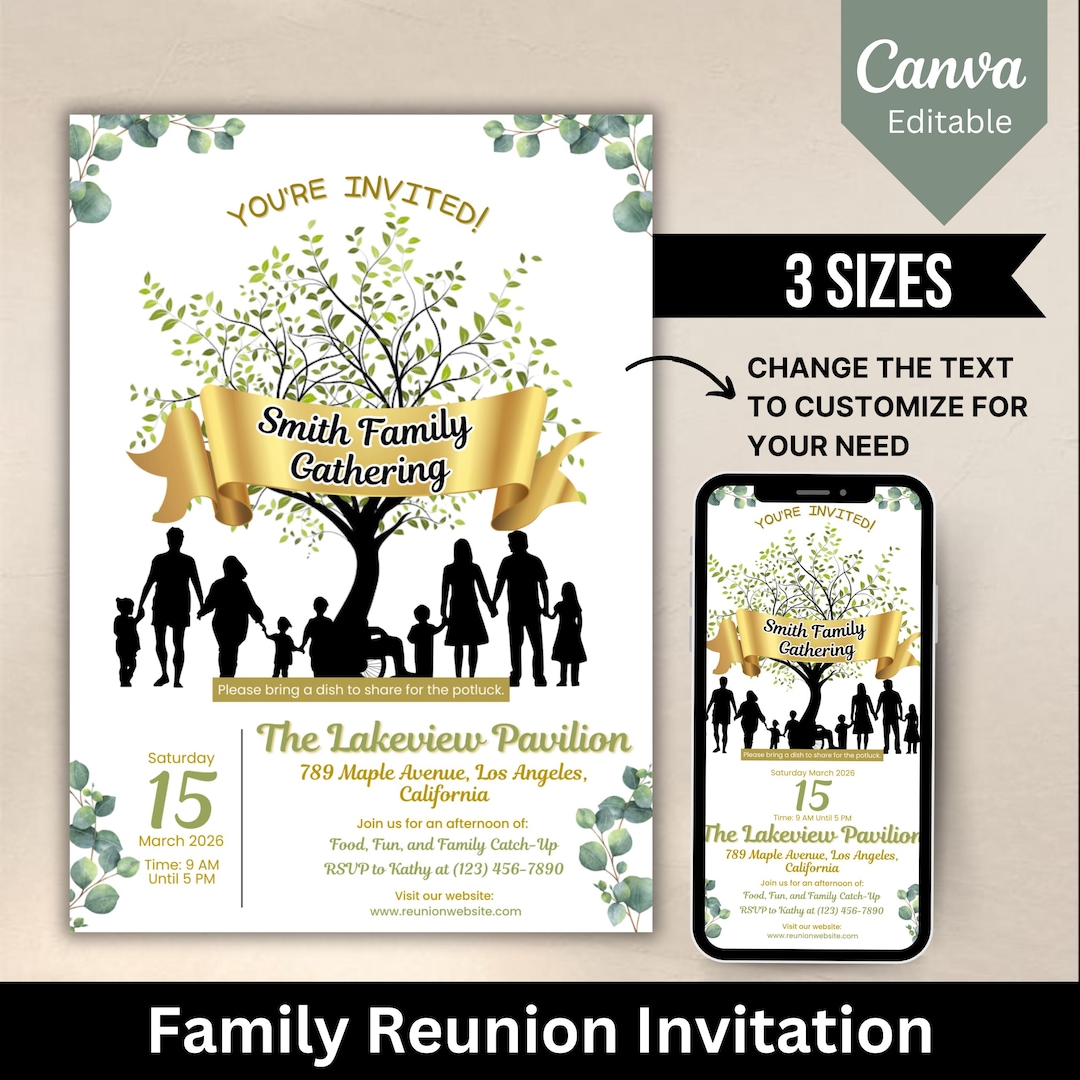 Family Reunion Invitation Family Tree Reunion Invite Editable Family ...